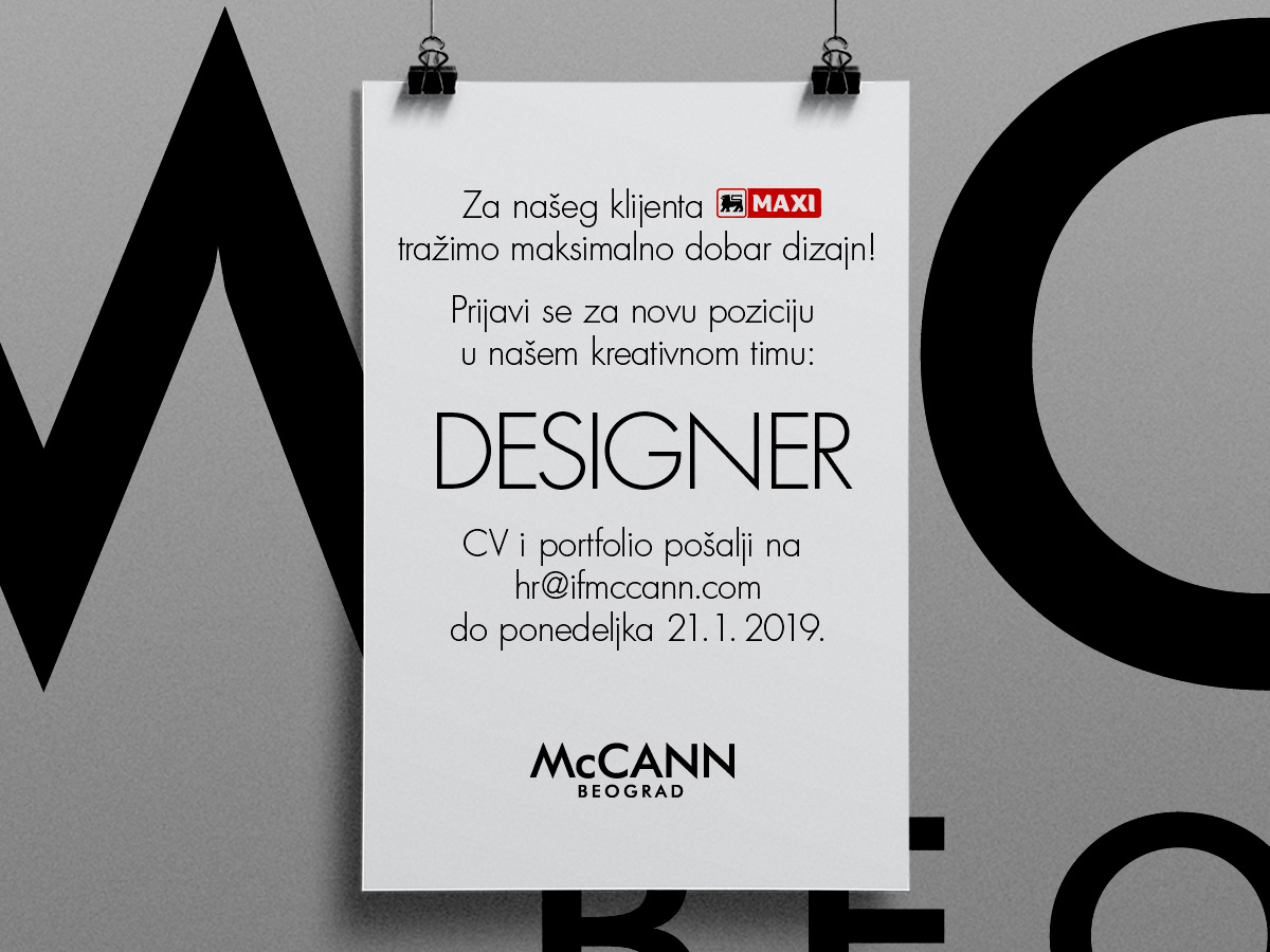 Tražimo dizajnera - McCann Beograd